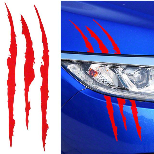 Challenger Vinyl Claw Thrash Mark Headlight Decal; Gloss Red (Universal ...