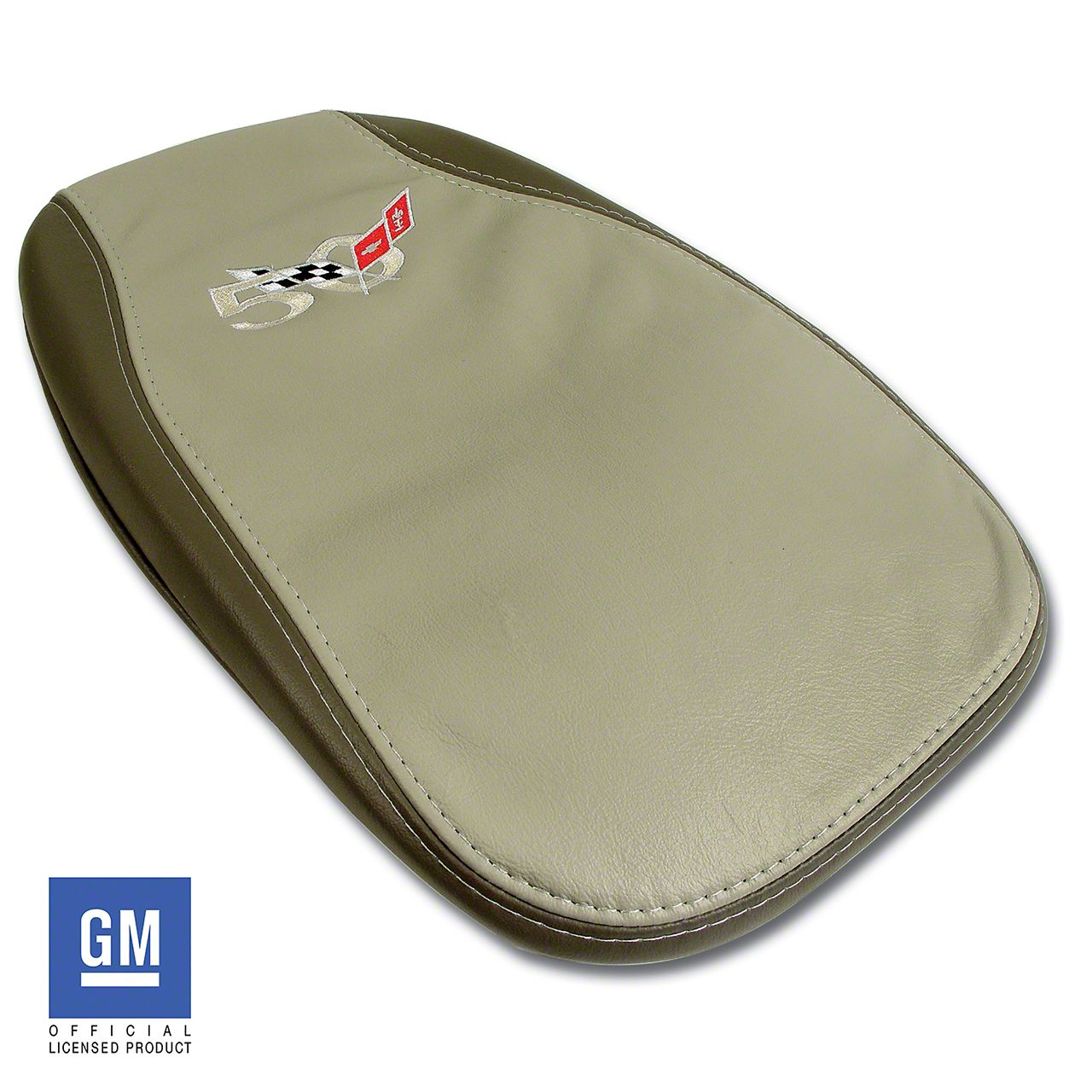 CA Corvette Console Armrest Cover; Shale with 50th Anniversary Logo ...