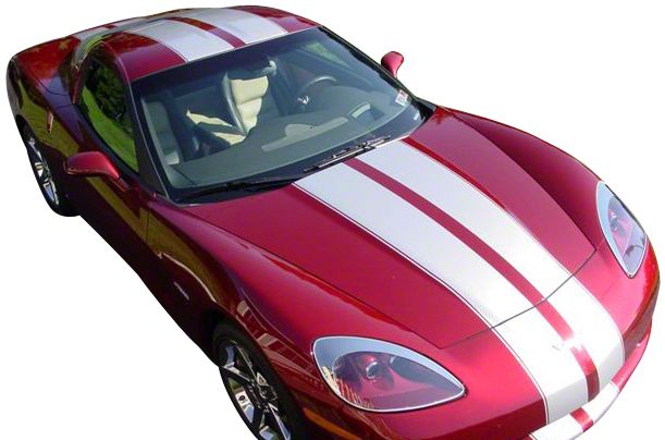 Corvette Dual Two Tone Stripes with Pin Stripes; Matte Red/Red (97-19 ...