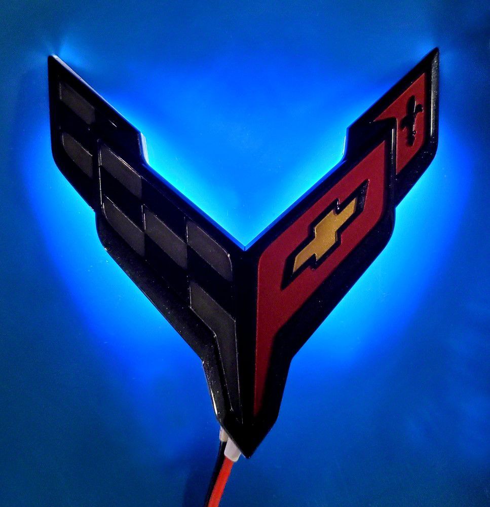 Corvette LED Front Stock Emblem with Blue Lighting Effects; Chrome (20 ...
