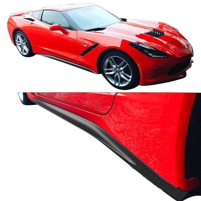 Corvette Stage 1 Style Side Skirts; Gloss Hydro Carbon Fiber (14-19 ...