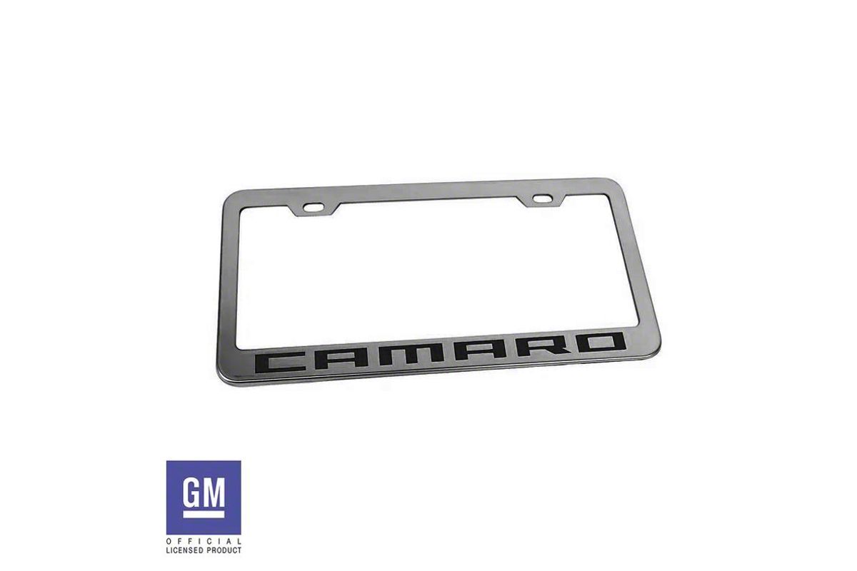 Universal AM License Plate Frame with Black Carbon Fiber Camaro Script ...