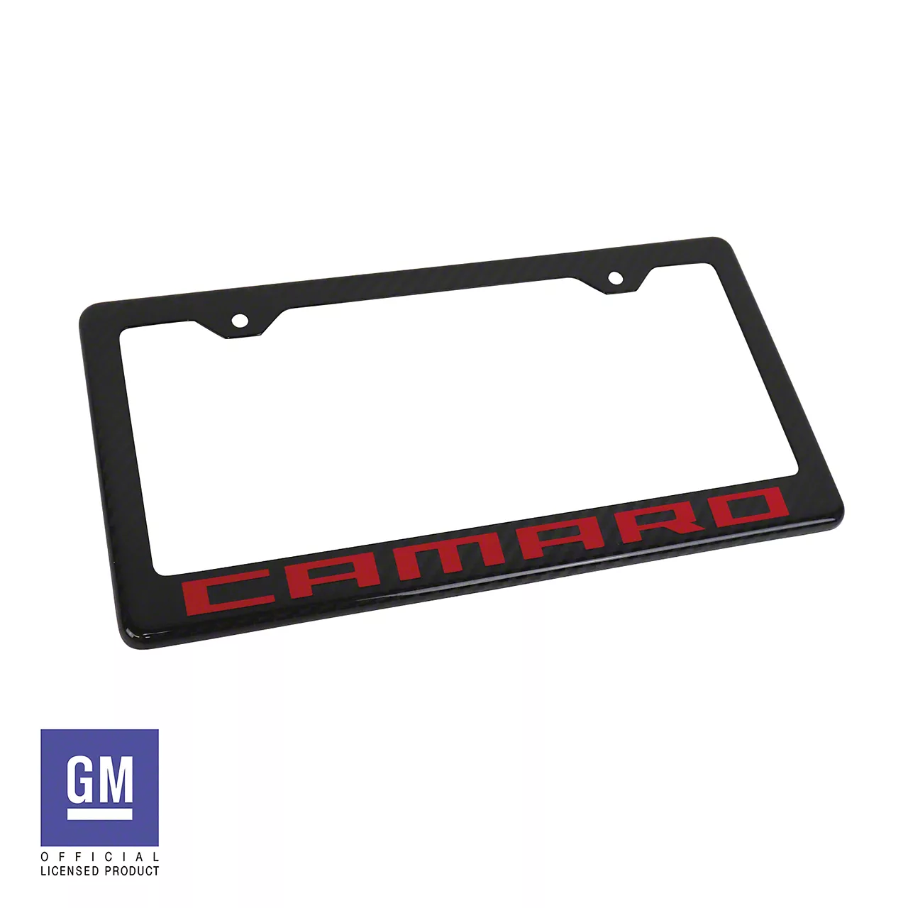 Universal AM License Plate Frame with Red Camaro Script; Carbon Fiber ...