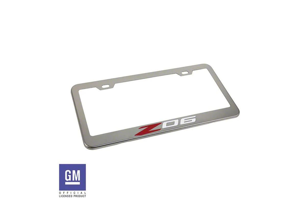 Universal AM License Plate Frame with Red and White Z06 Logo; Polished ...