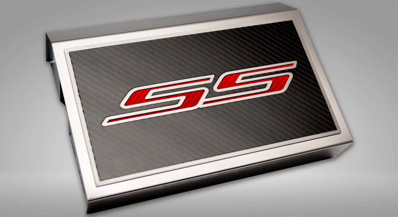 Camaro Brushed Fuse Box Cover with SS Top Plate; Red Carbon Fiber (16 ...