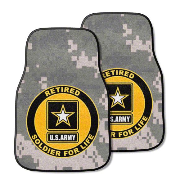 Camaro Carpet Front Floor Mats with U.S. Army Retired Logo; Camo ...
