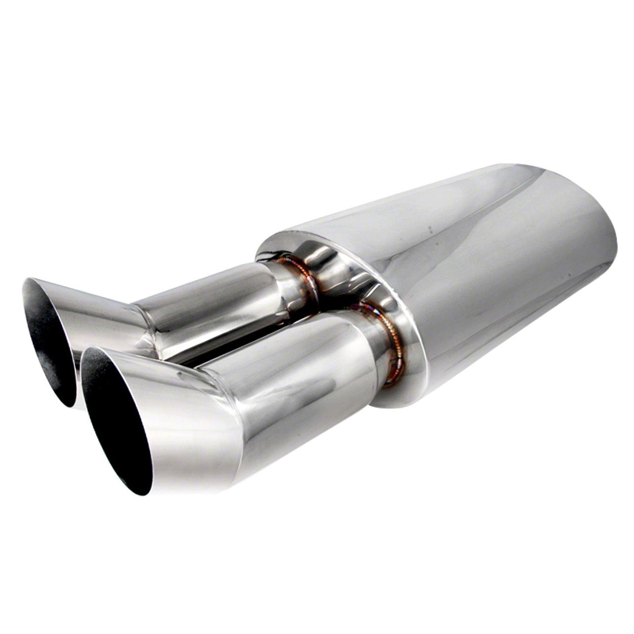 Camaro DTM Style Muffler with Dual Polished Tips; 2.50-Inch Inlet/3 ...