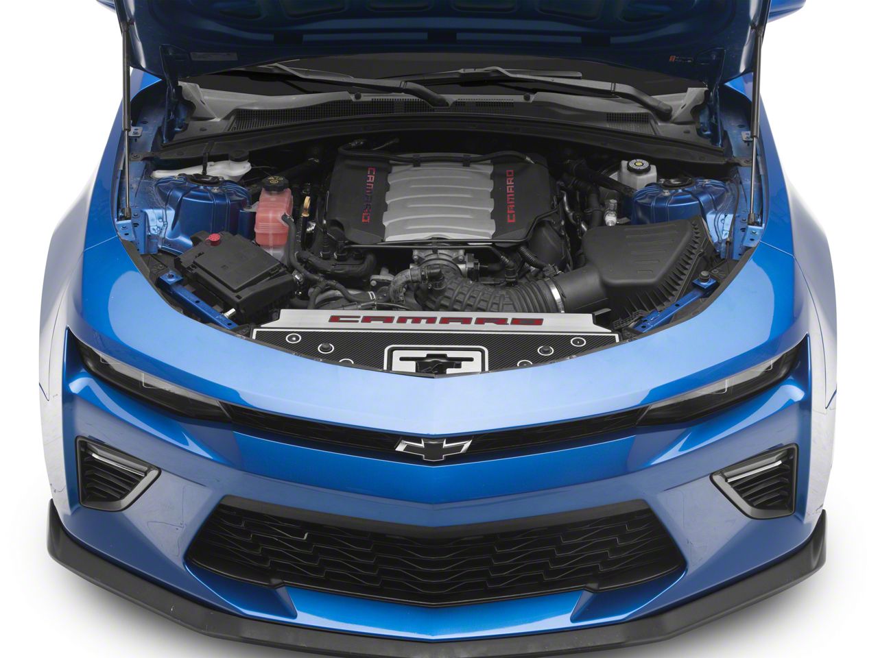 Camaro Front Header Plate with Camaro Logo; Carbon Fiber (16-24 V6, V8 ...