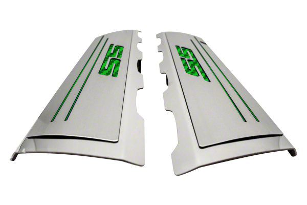 Camaro Fuel Rail Cover Overlays with SS Style Top Plates; Green Carbon ...