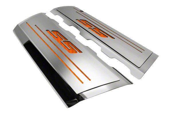 Camaro Fuel Rail Cover Overlays with SS Style Top Plates; Orange Carbon ...