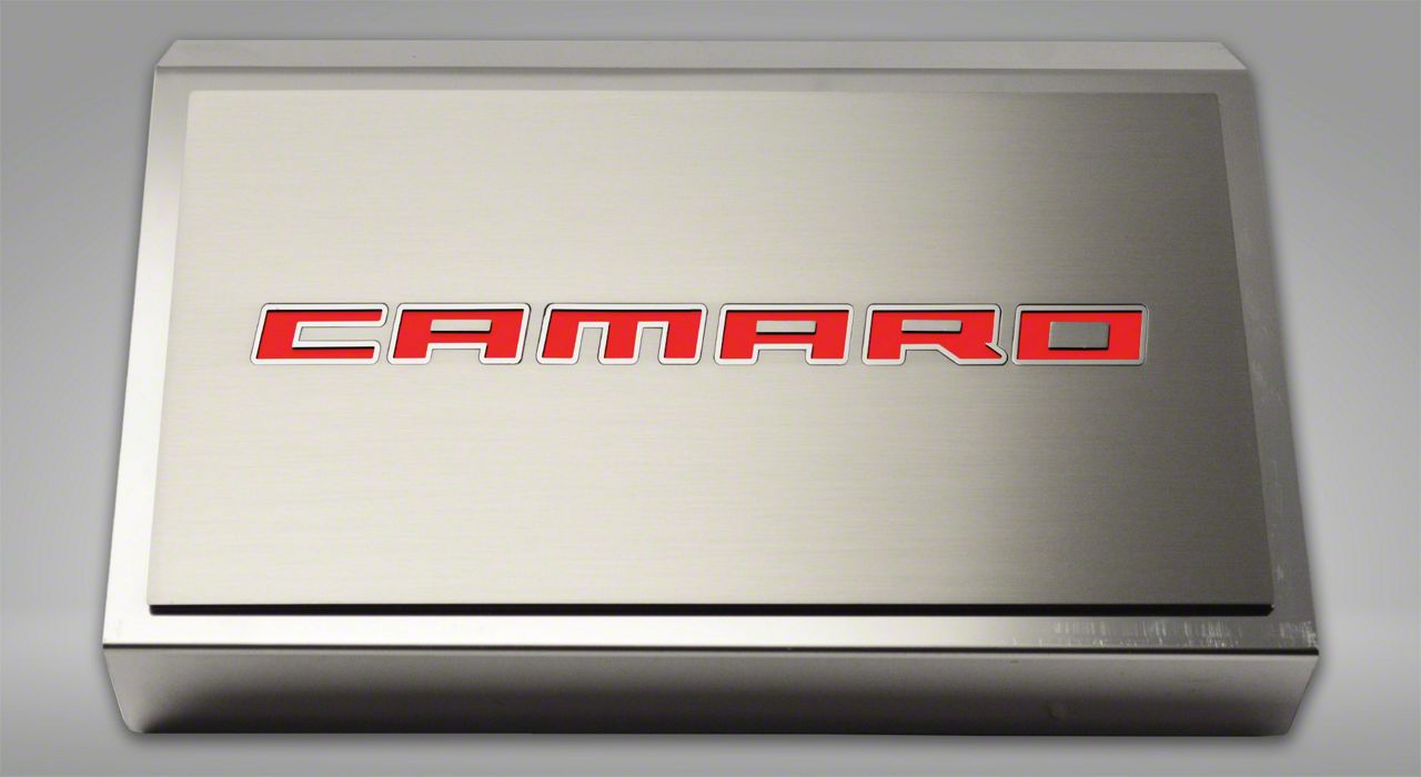 Camaro Fuse Box Cover with Brushed Camaro Top Plate; Red (16-24 Camaro ...