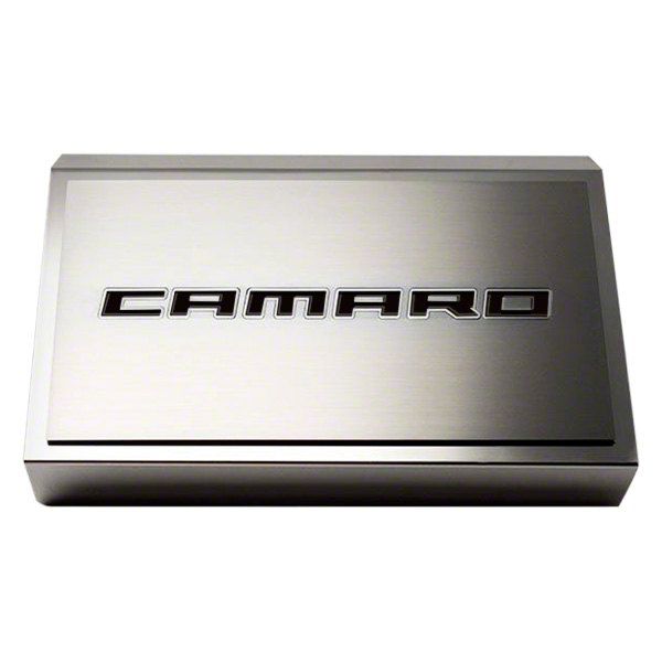 Camaro Fuse Box Cover with Brushed Camaro Top Plate; Black Solid (16-24 ...