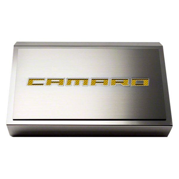 Camaro Fuse Box Cover with Brushed Camaro Top Plate; Yellow Carbon ...
