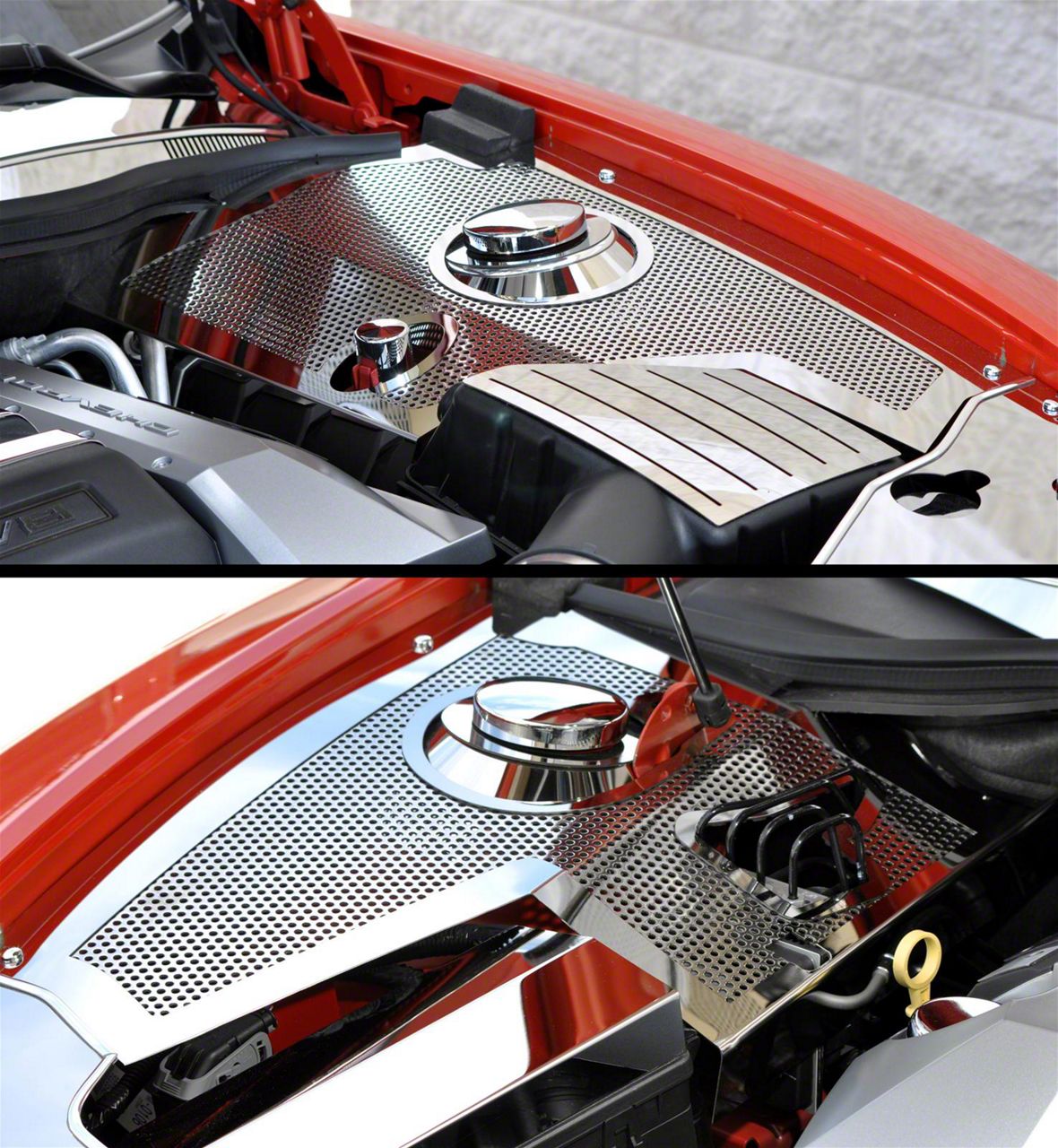 Camaro Inner Fender Cover; Perforated; Deluxe 10-Piece; With Fuse Box ...