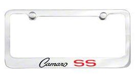 Camaro License Plate Frame with Script Camaro SS Logo; Chrome ...