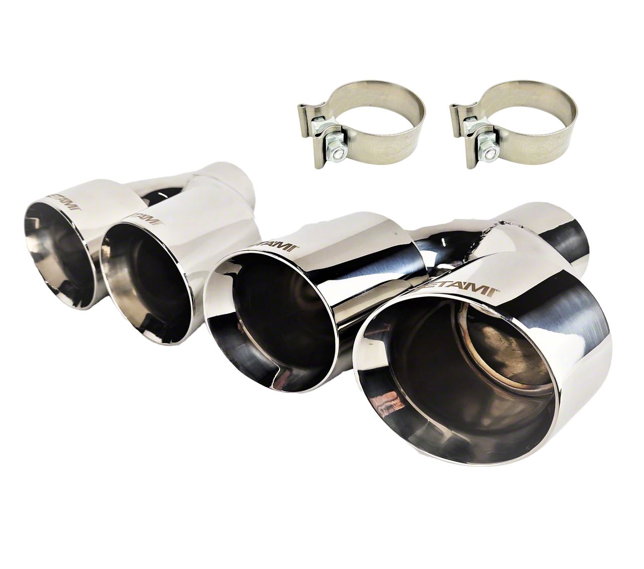Camaro Quad Staggered Angle Cut Exhaust Tips; 4-Inch; Chrome Polished ...
