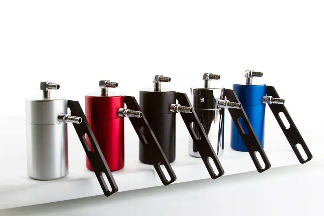 Camaro Red Standard Oil Catch Can; Black AN Fittings/Stainless Steel ...