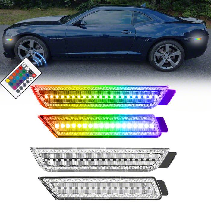 Camaro RGB Dynamic LED Side Markers with Remote; Clear (10-15 Camaro ...