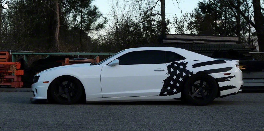 Camaro Tattered American Flag Body Graphic; Driver Side; Black White ...