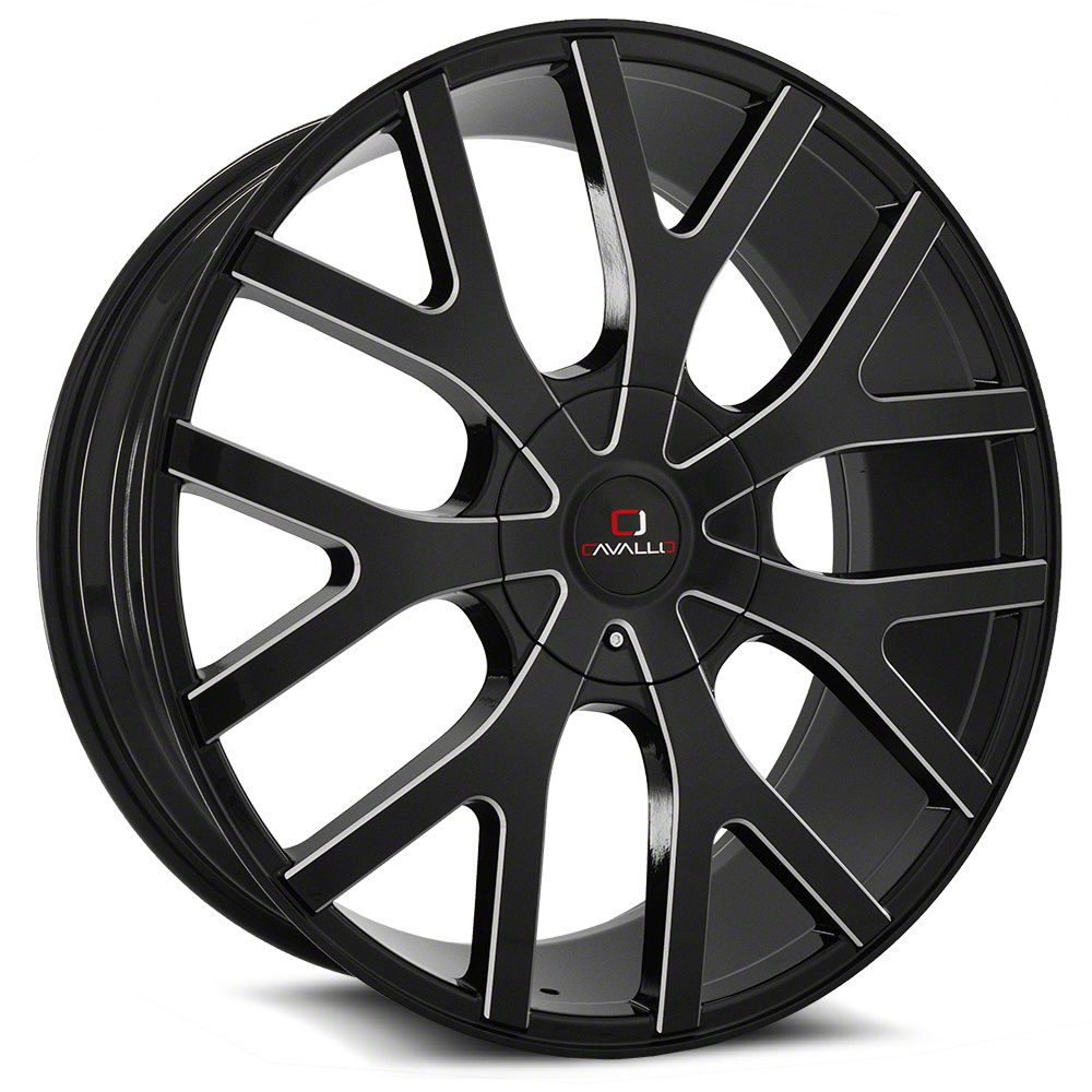 Cavallo Challenger CLV-15 Gloss Black and Milled Wheel; Rear Only; 22x9 ...