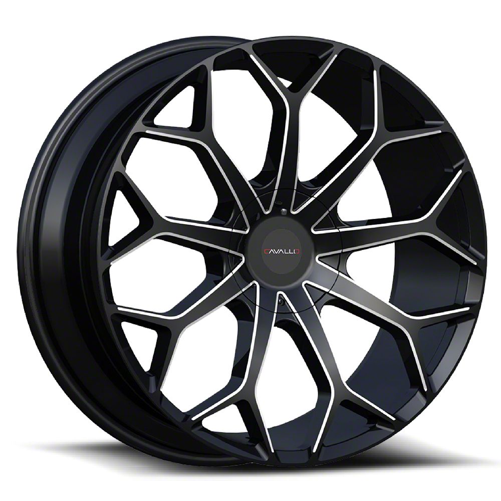 Cavallo Mustang CLV-22 Gloss Black and Milled Wheel; Rear Only; 22x8.5 ...