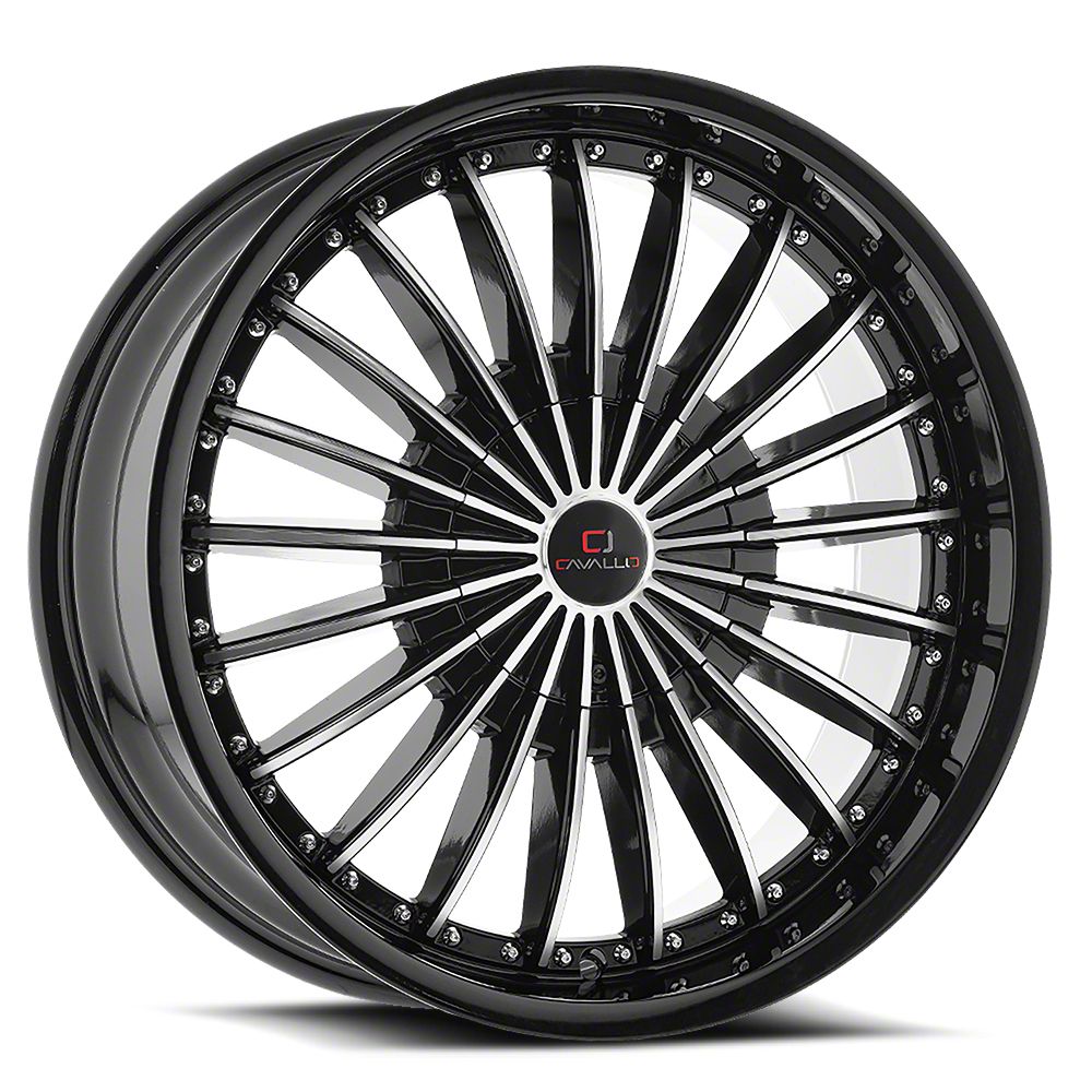 Cavallo Mustang CLV-32 Gloss Black and Machined Wheel; 22x8.5; 38mm ...