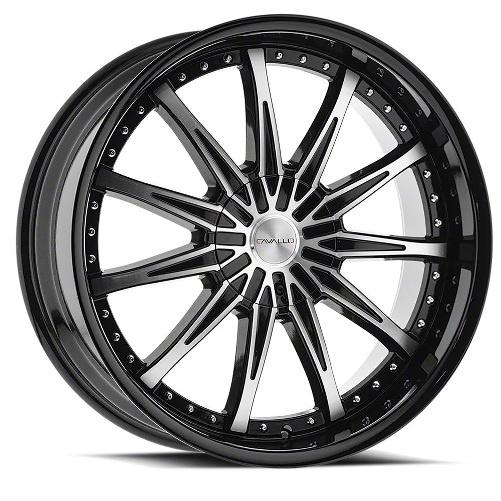 Cavallo Mustang CLV-35 Gloss Black and Machined Wheel; 22x8.5; 38mm ...