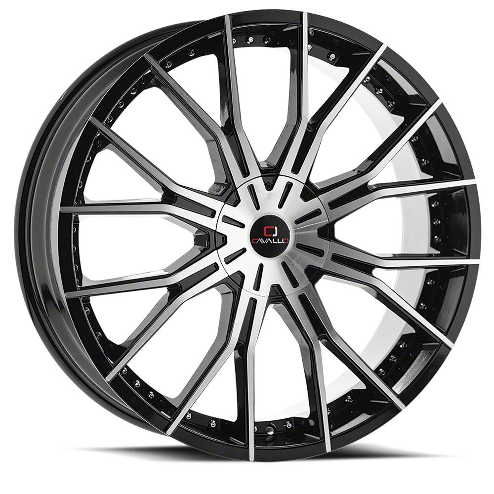 Cavallo Mustang CLV-36 Gloss Black and Machined Wheel; Rear Only; 22x8 ...