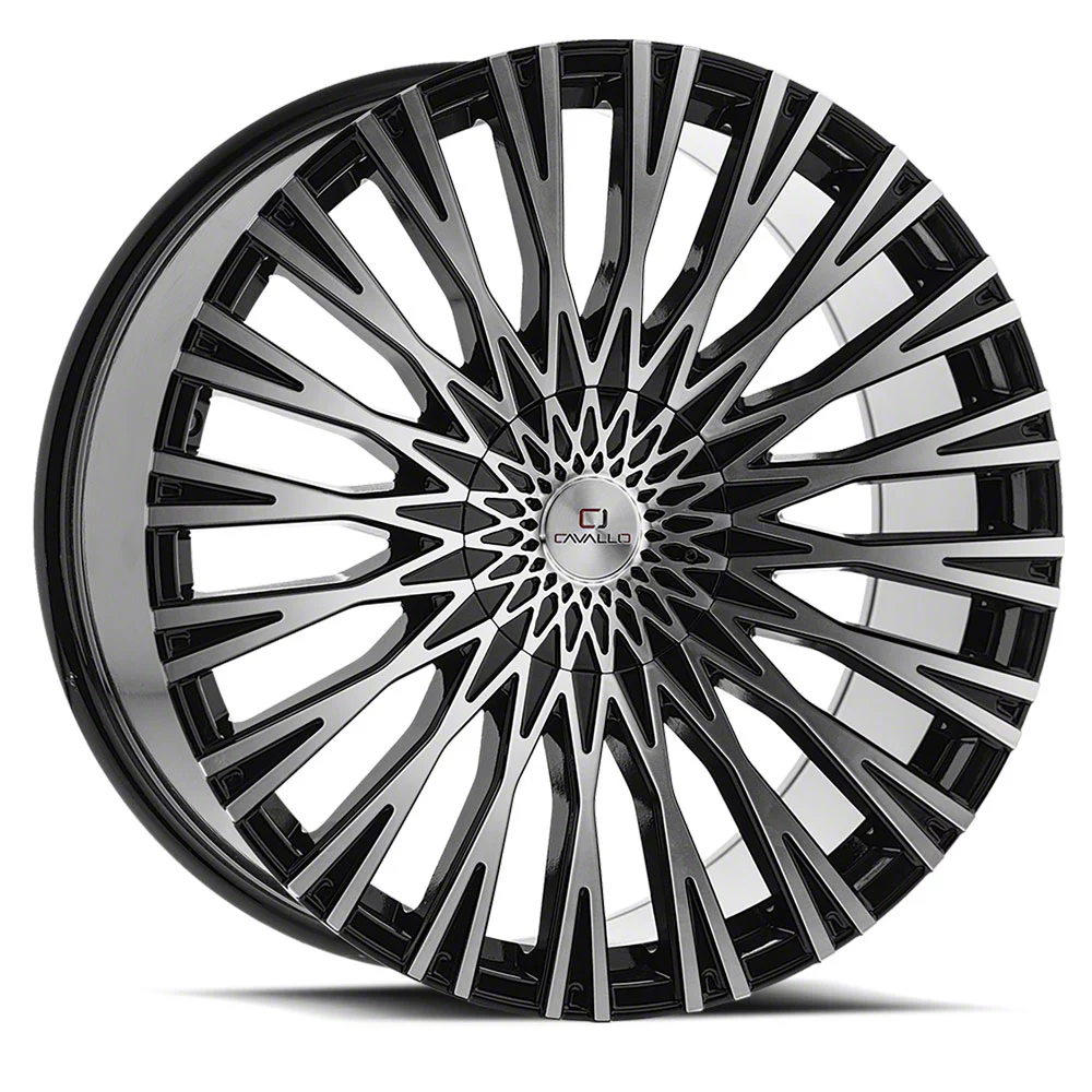 Cavallo Mustang CLV-40 Gloss Black and Machined Wheel; Rear Only; 22x8 ...