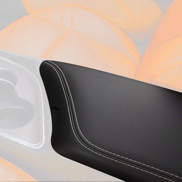 Challenger Armrest Cover; Black Leather with White Stitching (15-23 ...