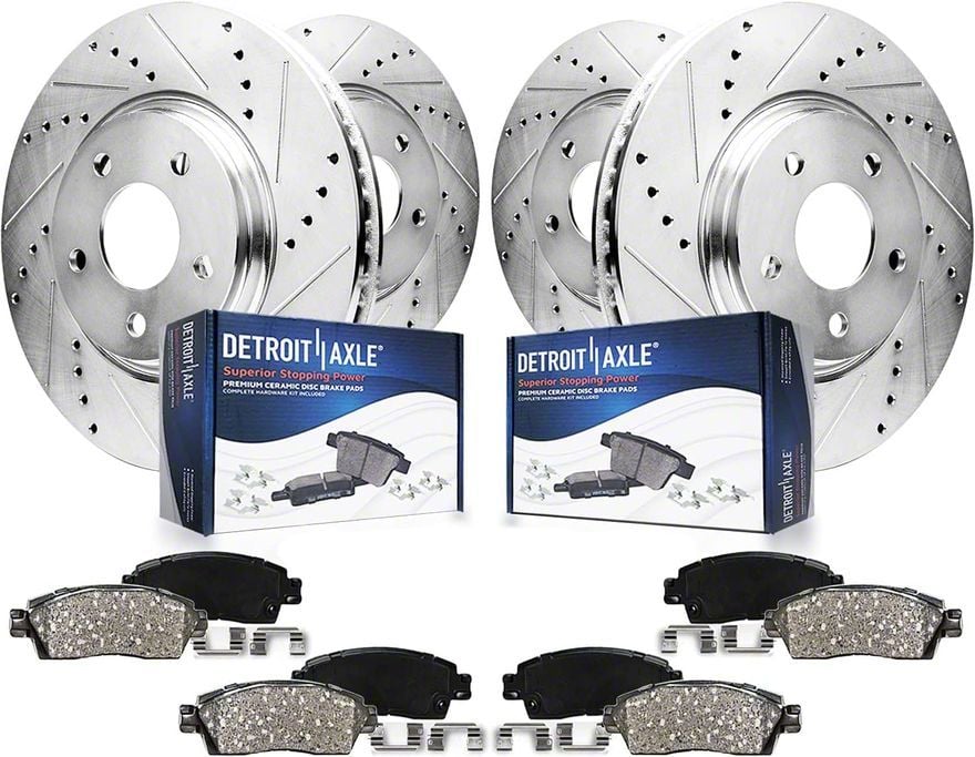 Challenger Drilled and Slotted Brake Rotor and Pad Kit; Front and Rear ...