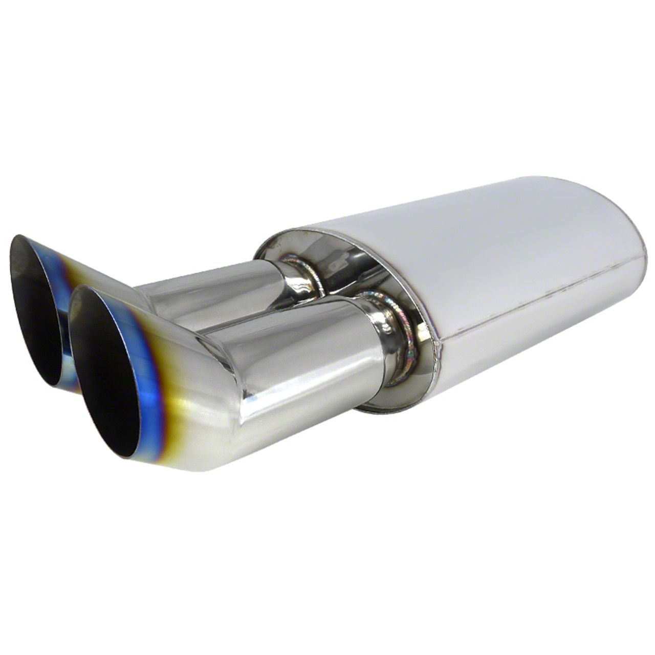 Challenger DTM Style Muffler with Dual Burnt Tips; 2.50-Inch Inlet/3 ...