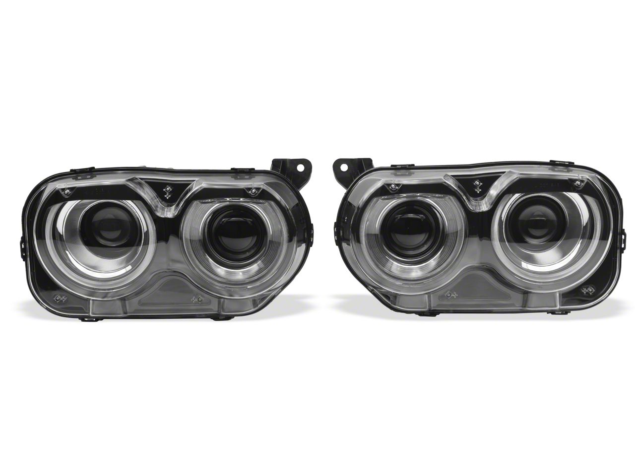 Challenger Dual Beam Projector Headlights; Black Housing; Smoked Lens ...