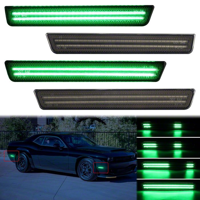 Challenger Dynamic LED Side Markers; Green; Smoked (15-23 Challenger ...