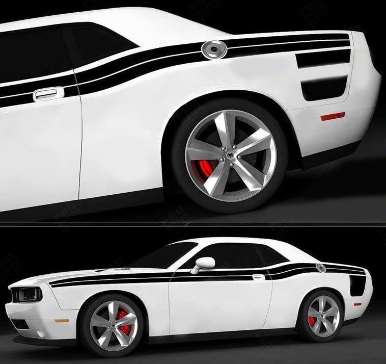Challenger Extended Side Double Stripes; Matte Black (19-23 Challenger ...