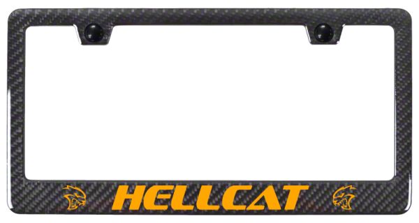 Challenger Hellcat Carbon Fiber License Plate Frame; Orange (Universal ...
