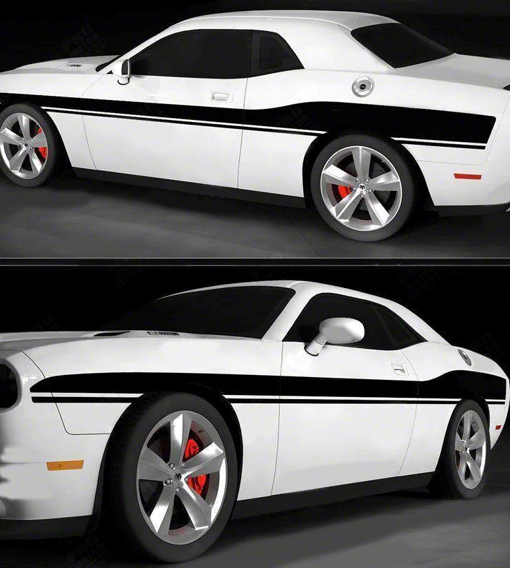 Challenger Mid Body Mopar Style Side Stripes; Gloss Black (11-14 ...