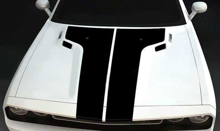 Challenger Mopar Style Split Hood Stripes; Gloss Black (19-23 ...