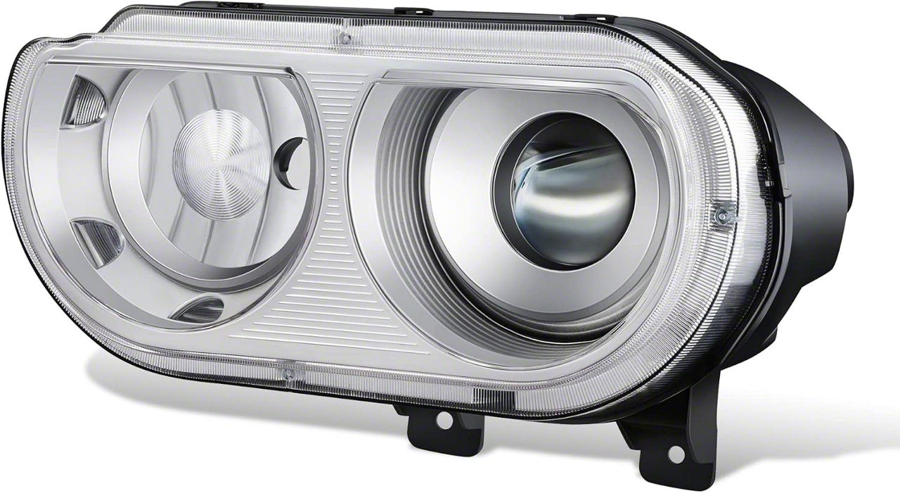 Challenger OE Style HID Projector Headlight with Clear Corners; Chrome ...