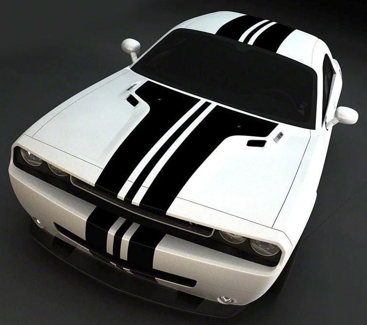 Challenger Over-The-Top Center T-Stripes; Gloss Black (19-23 Challenger ...
