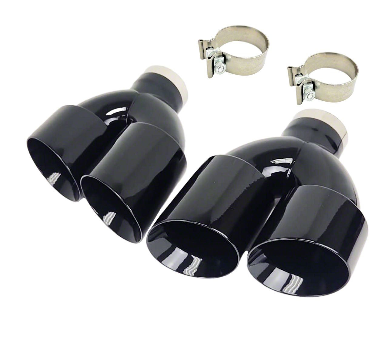 Challenger Quad Staggered Angle Cut Exhaust Tips; 4-Inch; Gloss Black ...