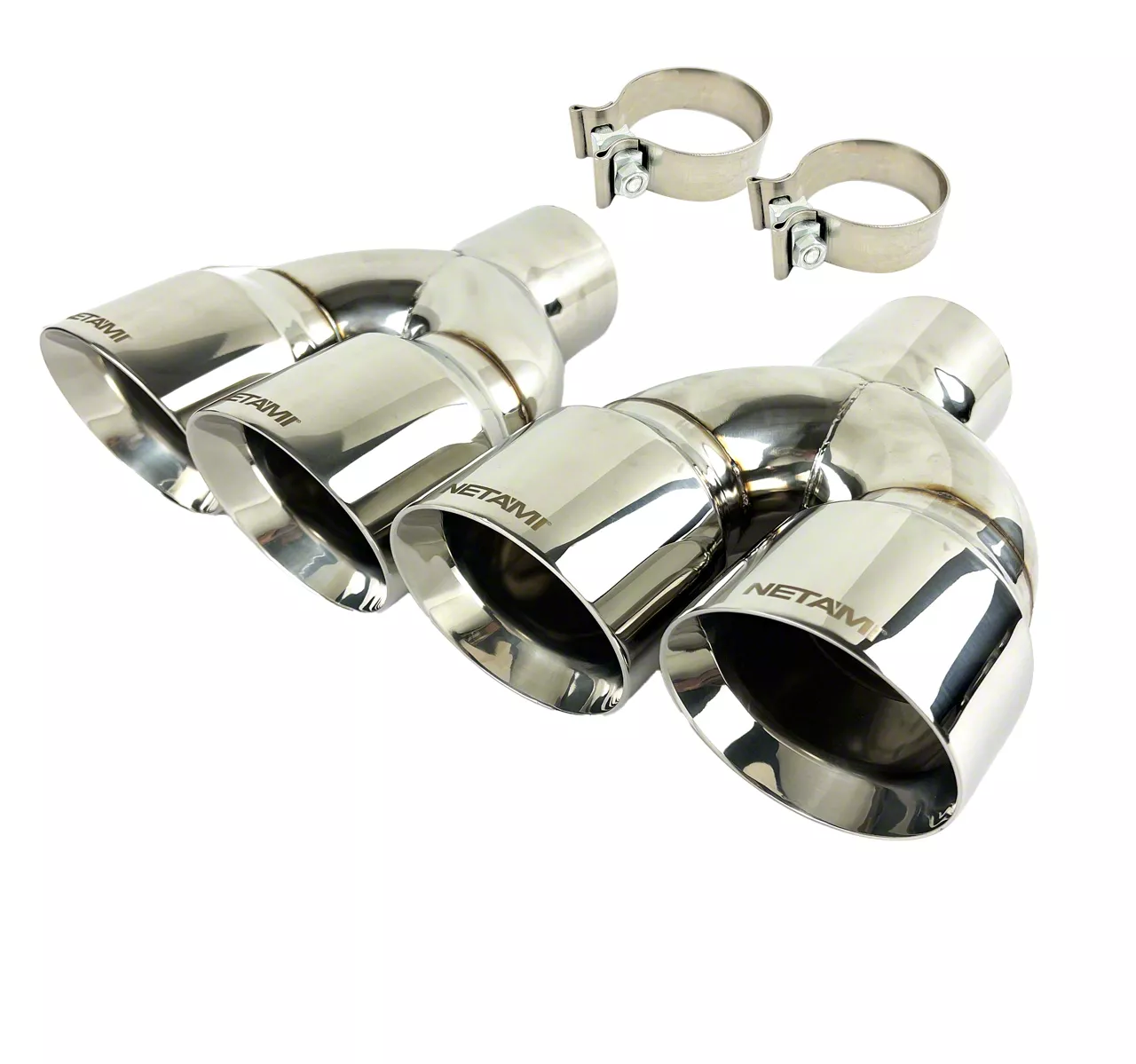 Challenger Quad Staggered Slant Cut Exhaust Tips; 4-Inch; Chrome ...