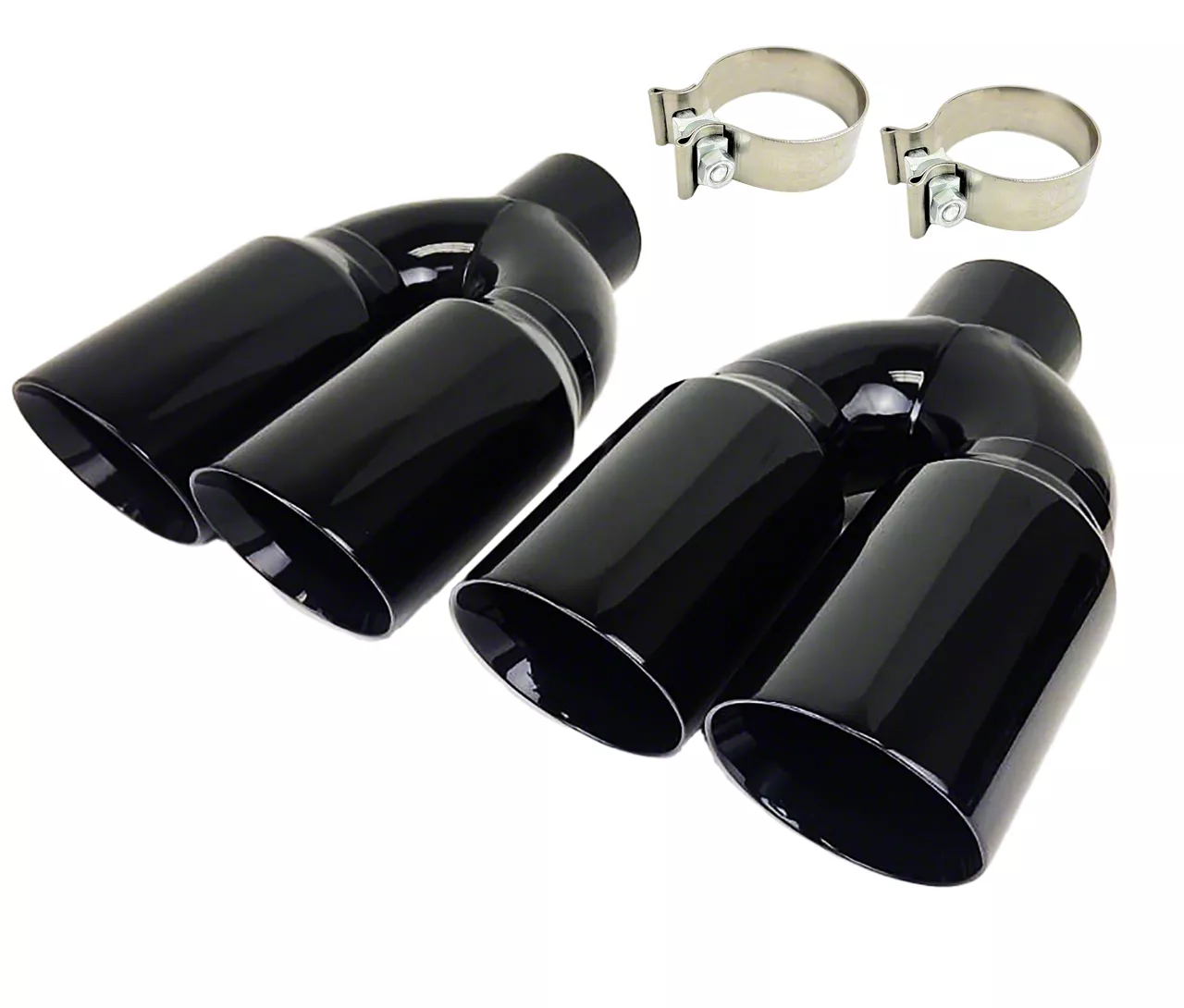Challenger Quad Staggered Slant Cut Exhaust Tips; 4-Inch; Gloss Black ...