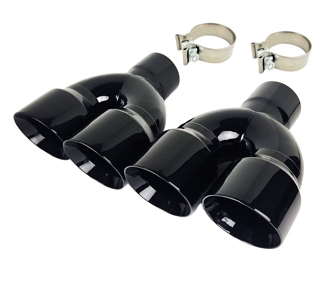 Challenger Quad Staggered Slant Cut Exhaust Tips; 4-Inch; Gloss Black ...