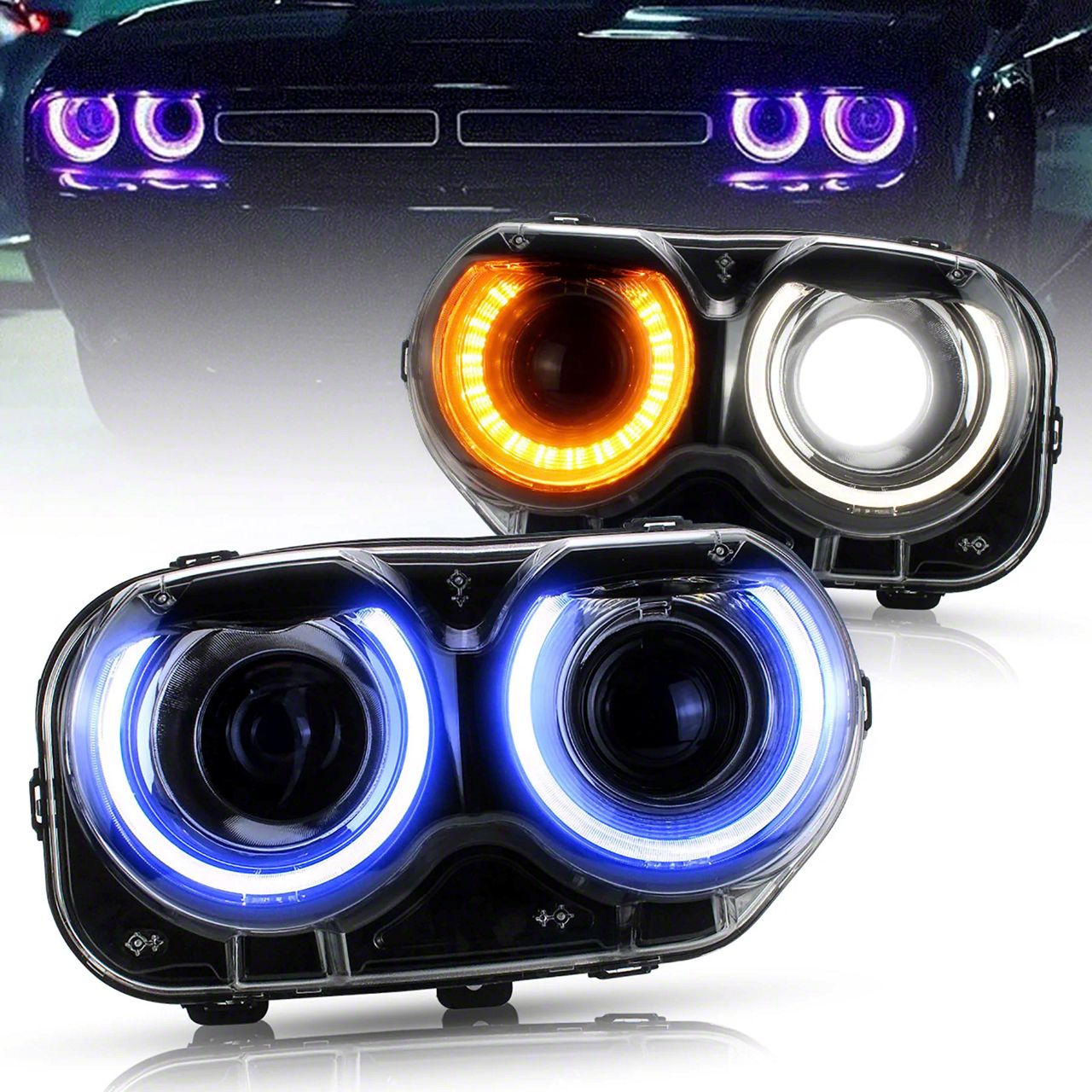 Challenger RGB Projector Headlights; Black Housing; Smoked Lens (15-23 ...
