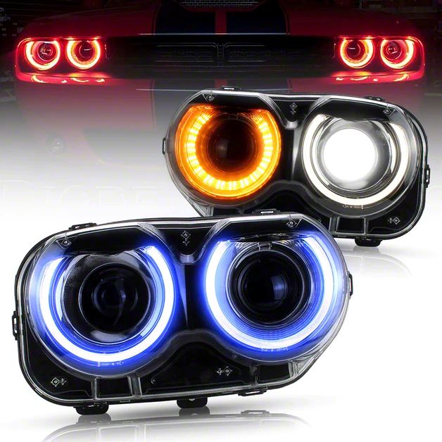 Challenger RGB Projector LED Headlights; Black Housing; Clear Lens (15 ...