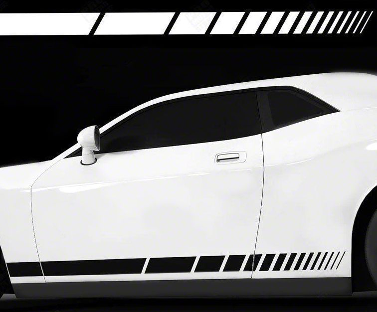 Challenger Rocker Panel Strobe Stripes; Gloss Black (15-18 Challenger ...