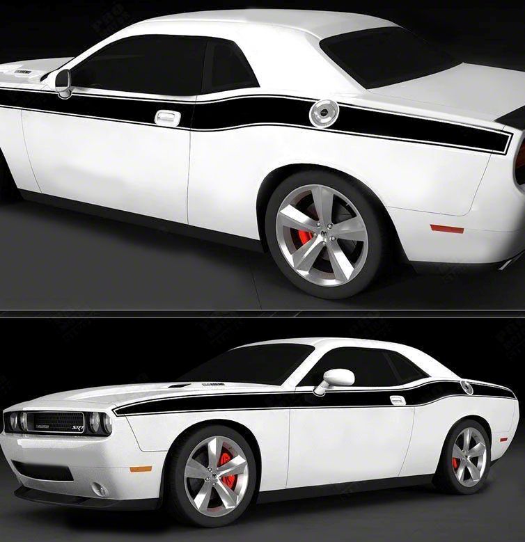 Challenger Solid CUDA Style Side Stripes; Matte Black (11-14 Challenger ...