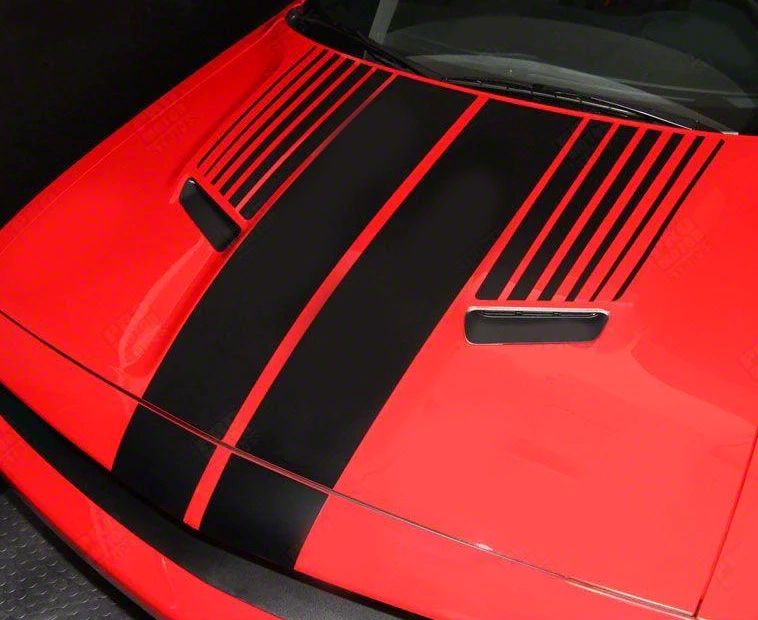 Challenger Split Hood T-Stripes with Strobe Decals; Gloss Black (19-23 ...