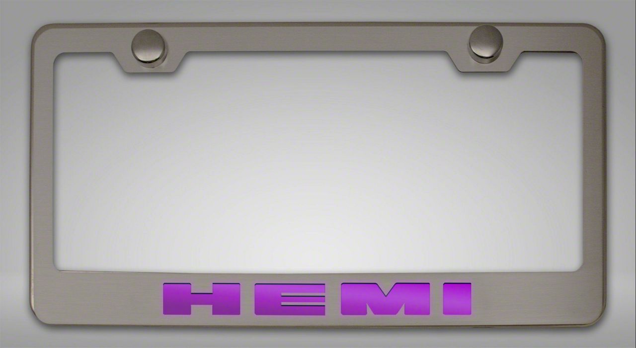 Challenger Stainless Steel HEMI License Plate Frame; Illuminated Purple ...